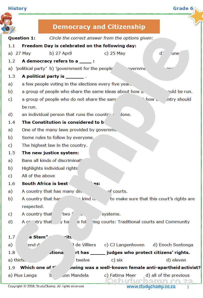 Grade 6 History Test: Democracy and Citizenship