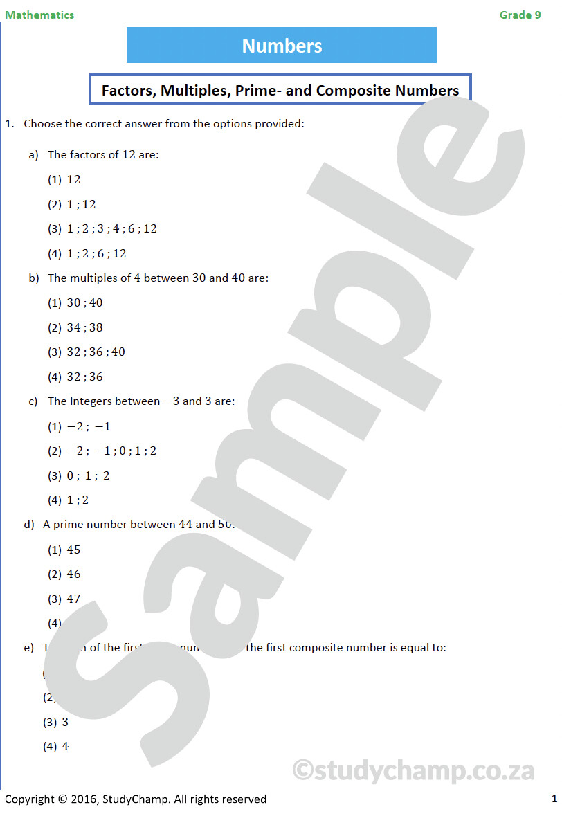 Grade 9 Mathematics Workbook Numbers Grade 9 Mathematics Workbook Numbers