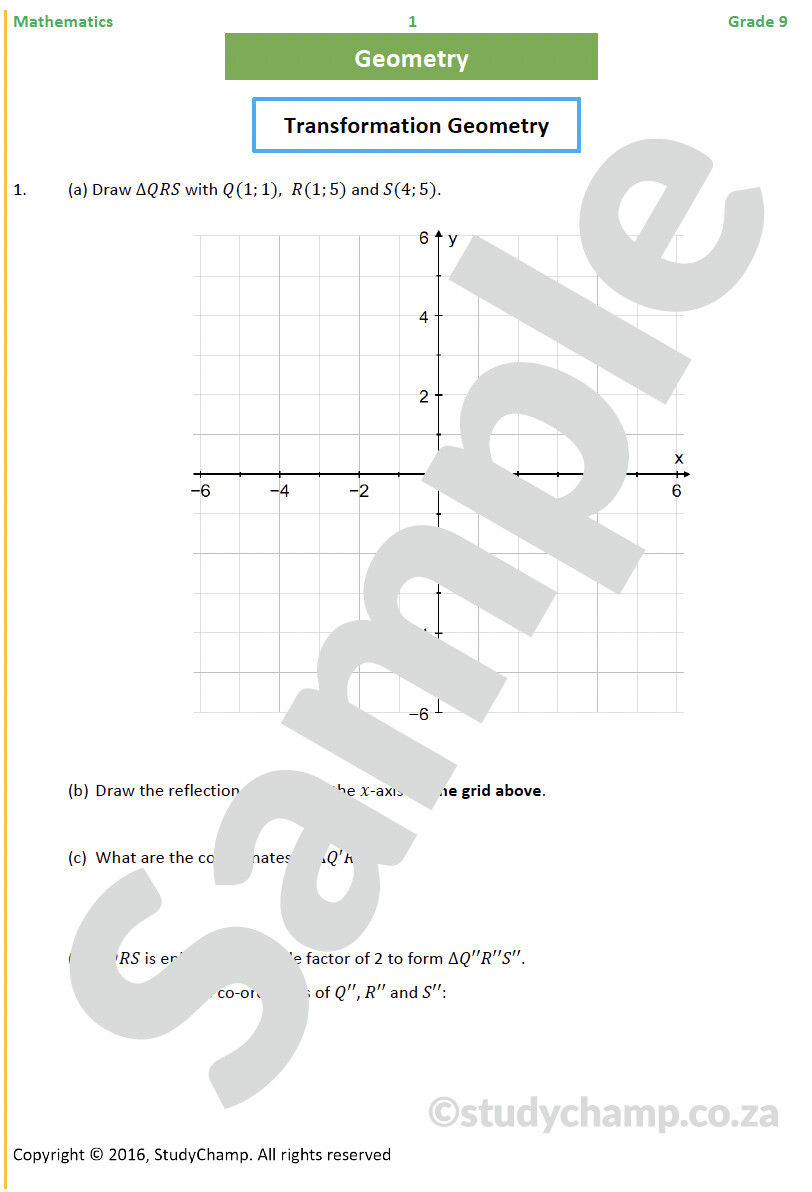 Grade 9 Mathematics Workbook: Geometry - Transformations