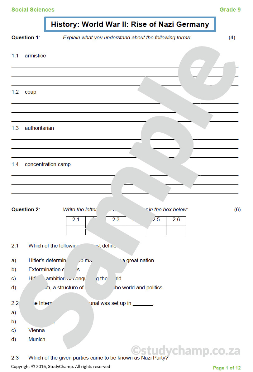 Grade 9 History Test: World War II - Rise of Nazi Germany