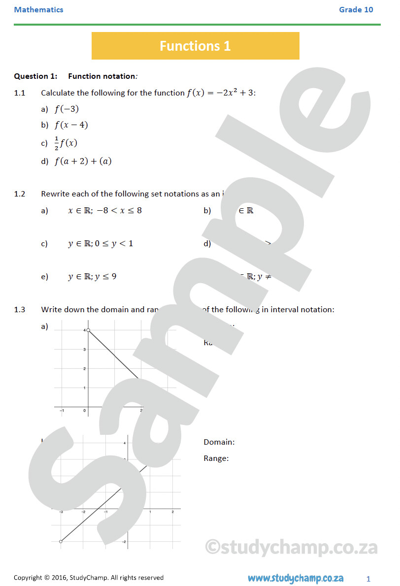 Grade 10 Mathematics Workbook Functions And Graphs 1 Grade 10 Mathematics Workbook Functions And Graphs 1