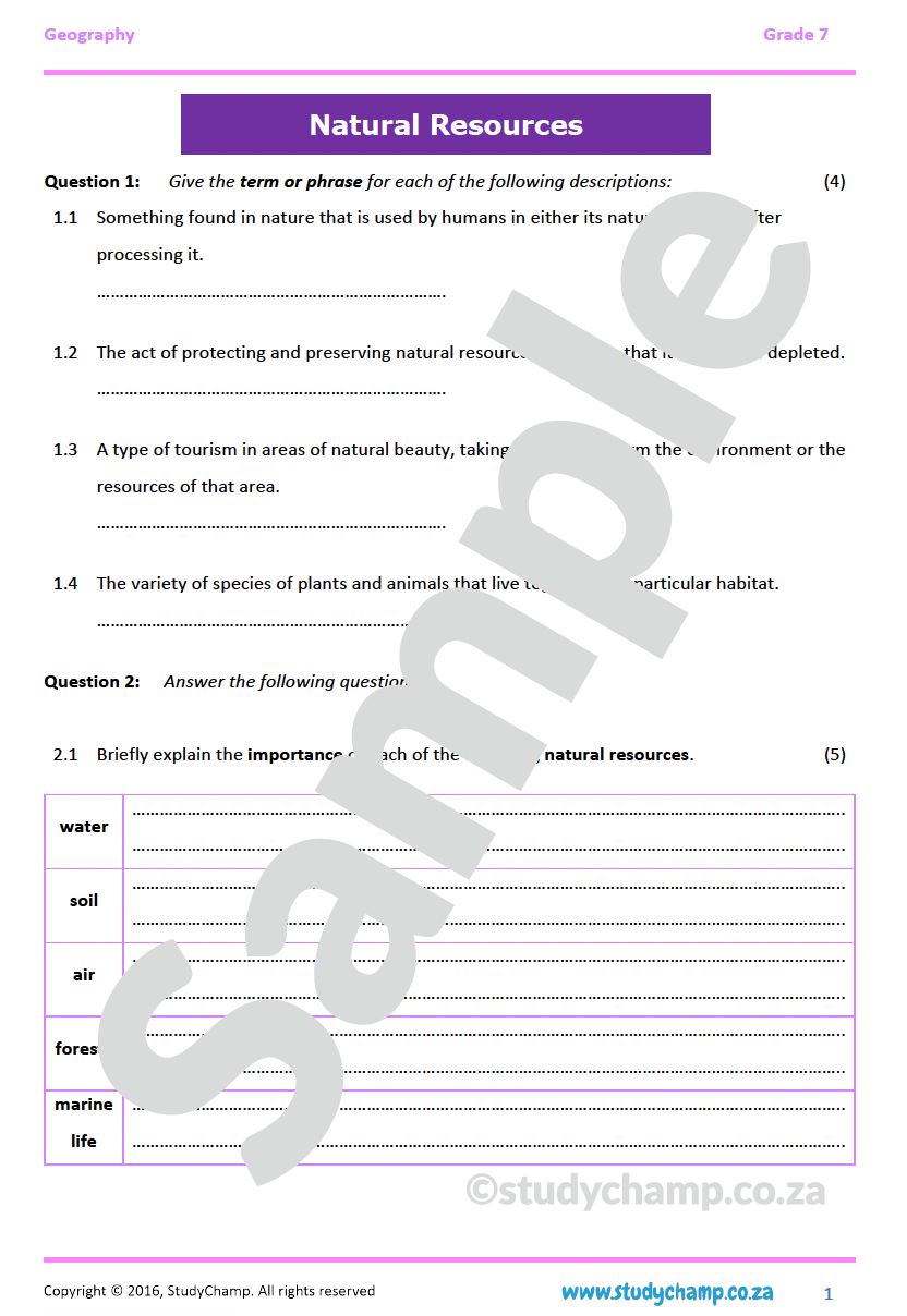 Grade 7 Geography Test: Natural Resources