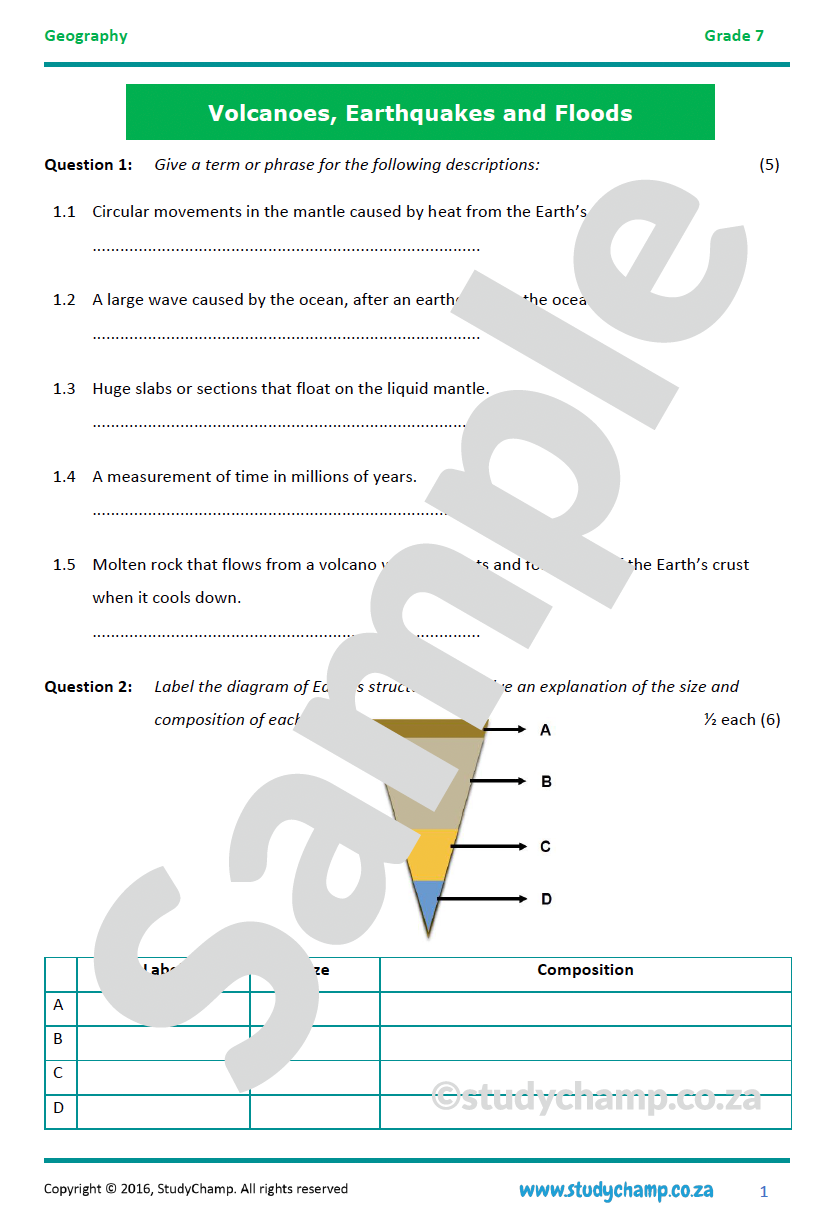 Grade 7 Geography Test: Earth's structure and Natural disasters