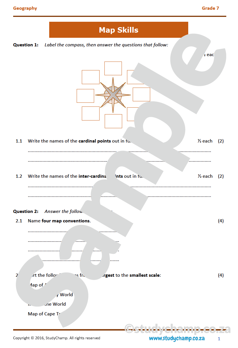 Grade 7 Geography Test: Map Skills