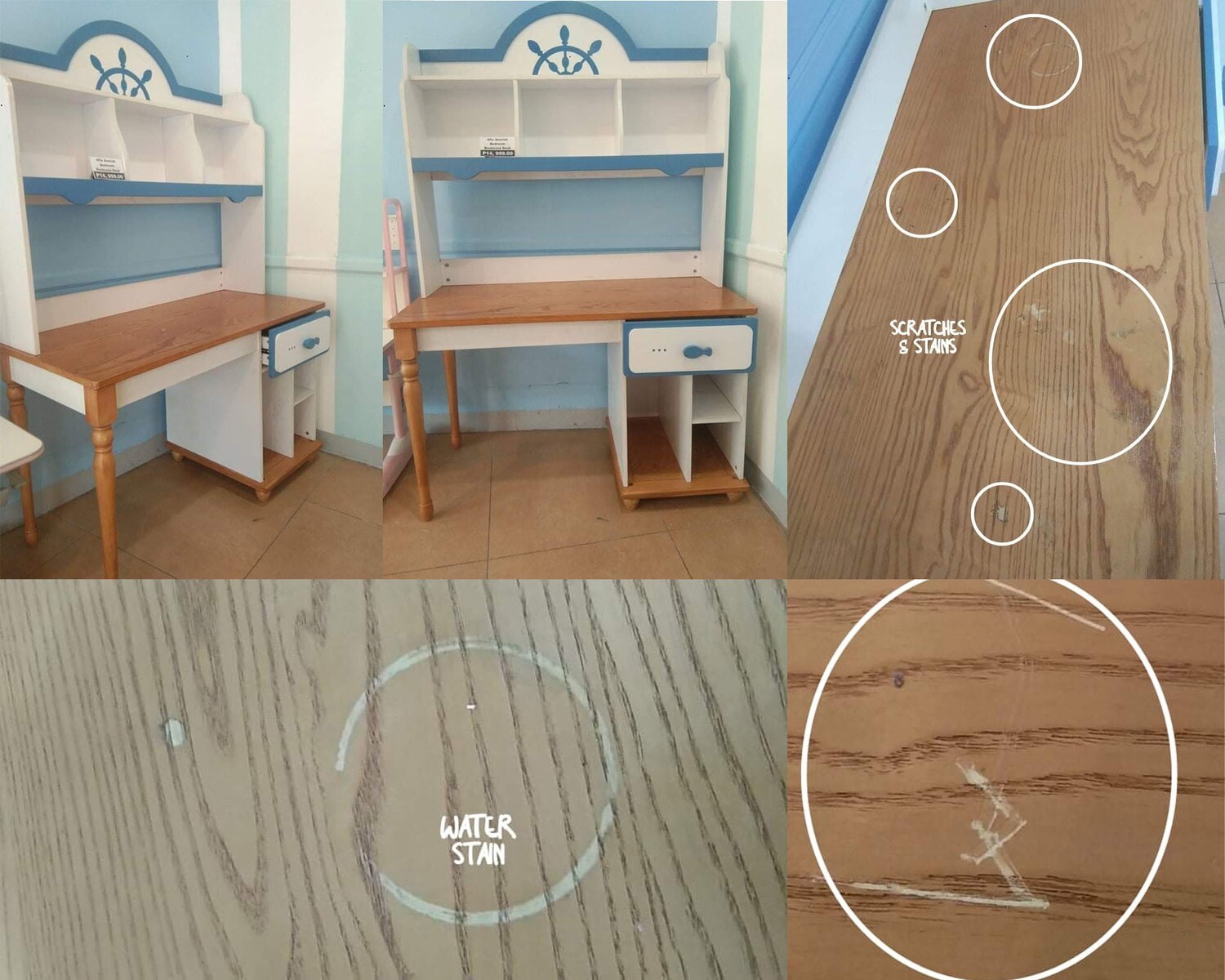 Ofix Azariah Bedroom Bookcase Desk (Chair not included) (Blue+White)