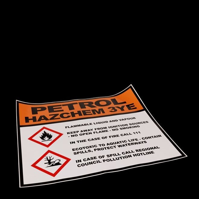 Tank - Petrol Hazard Sticker 430 x 375mm HSNO