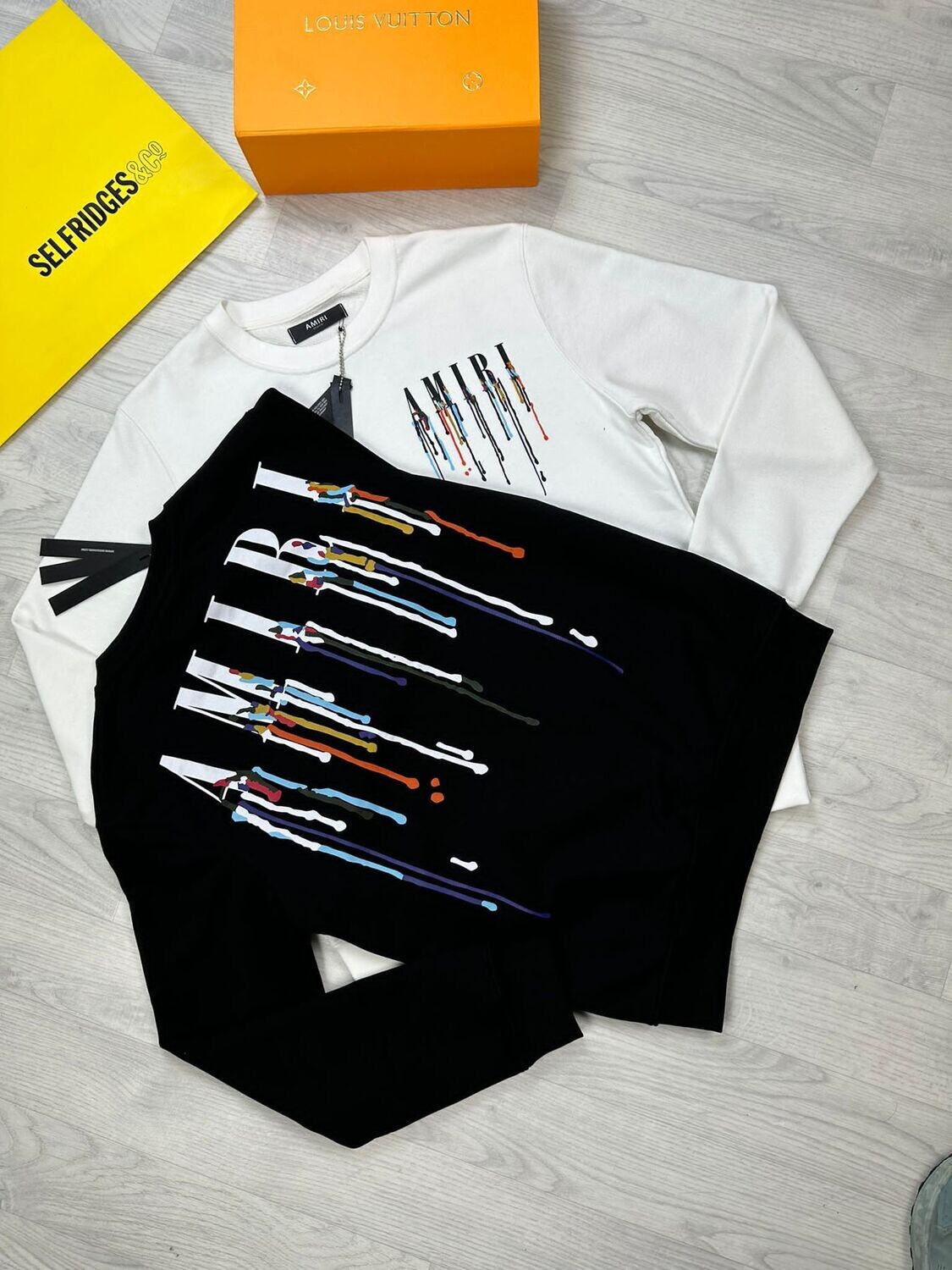 Amiri Paint Drip Jumper Black and White