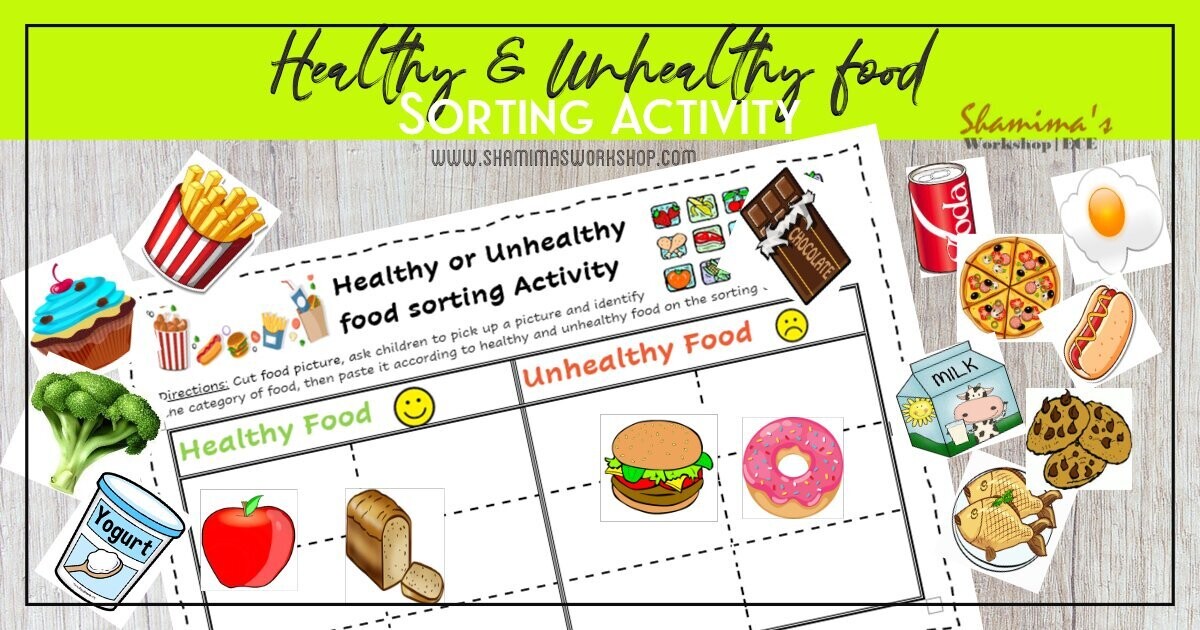 Healthy and unhealthy food Sorting Activity Pack