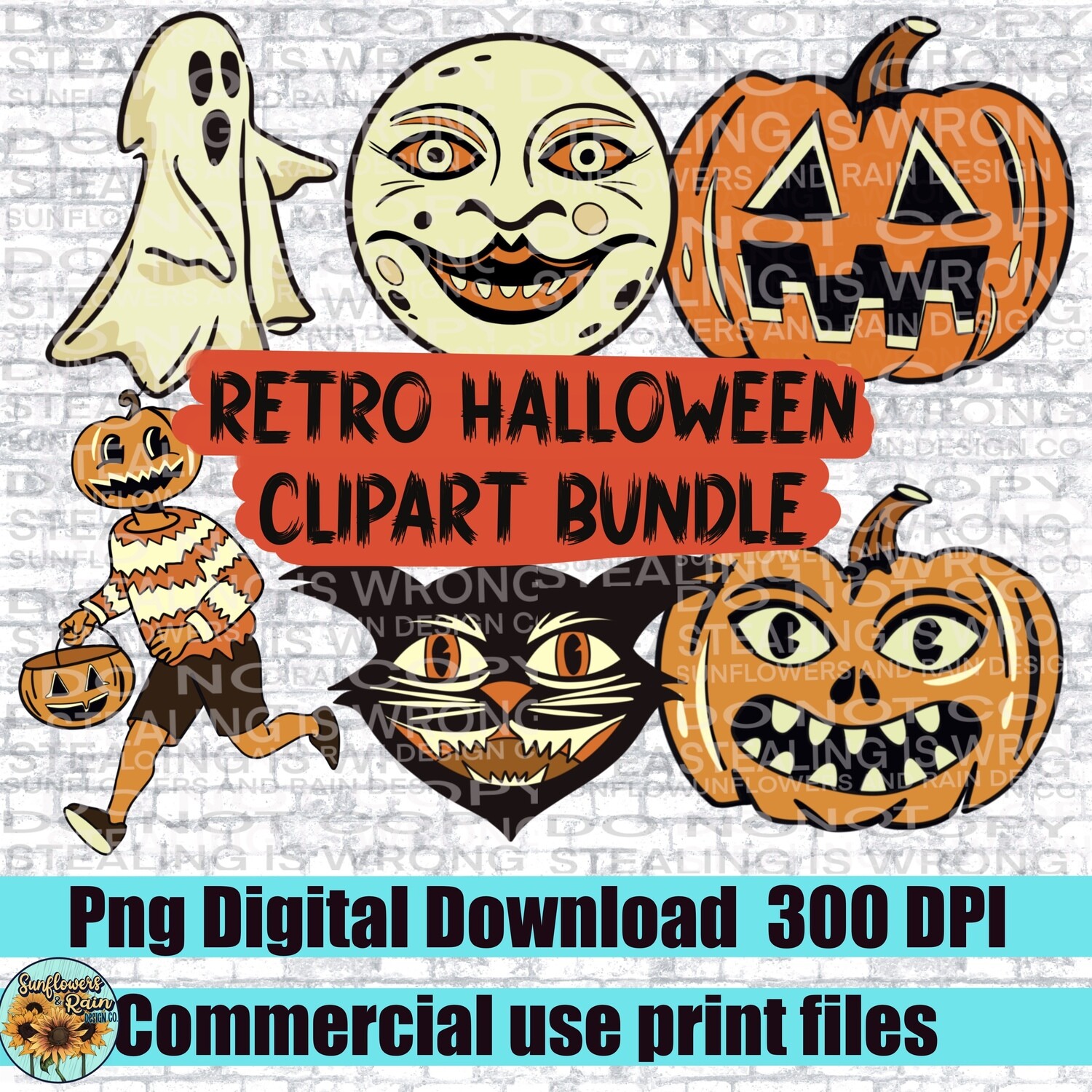 Retro Halloween clip art Individual png files
