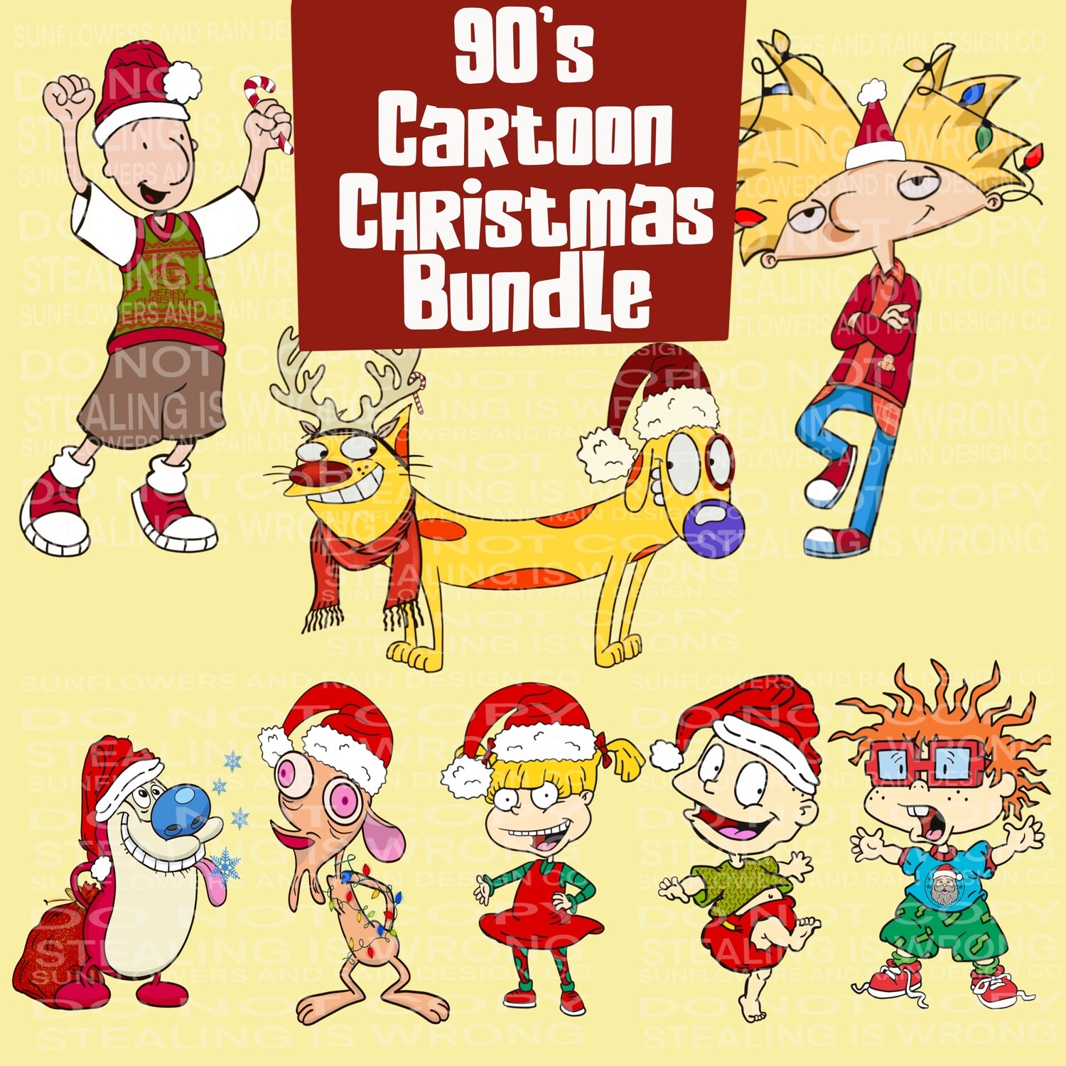 90s Christmas cartoon bundle clipart png files. Individual files