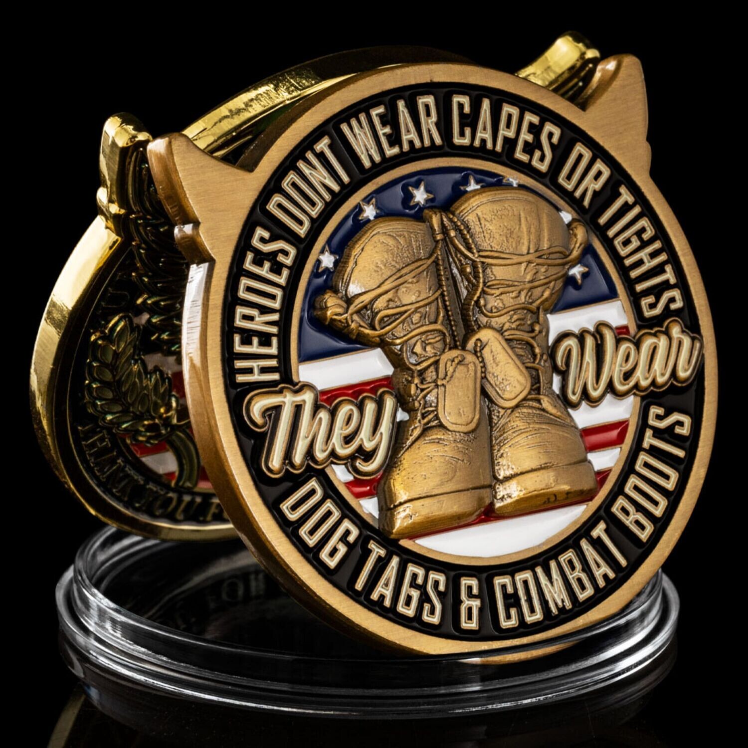 Dog Tags and Combat Boots Antique Gold 3D Challenge Coin