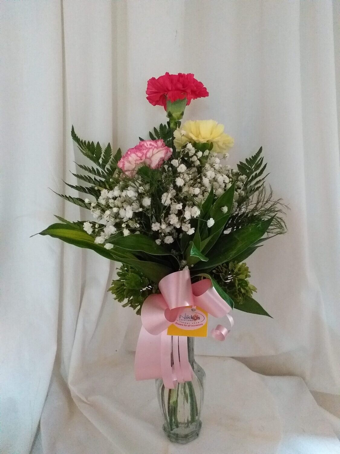 Carnations – 3 Multi Colour in a vase – Nikko's Creations – Flowers For ...