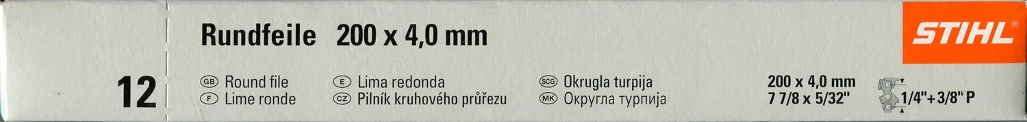 12 Stihl Round Files 200 x 4.0MM ( 5/32") Suitable for 1/4" & 3/8"P Chain