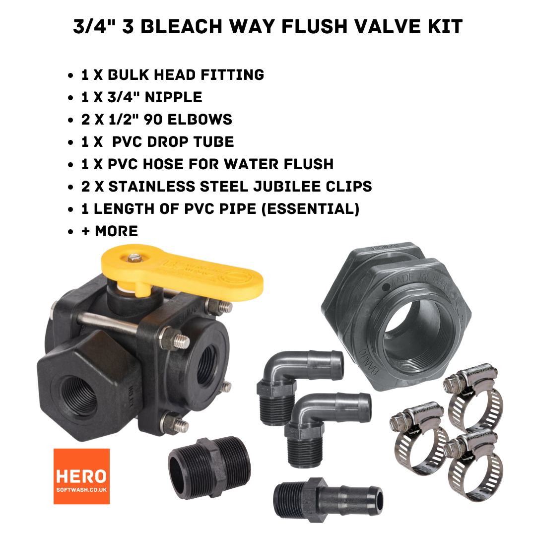 3 Way flush Valve Kit For Softwashing Tanks [Essential]