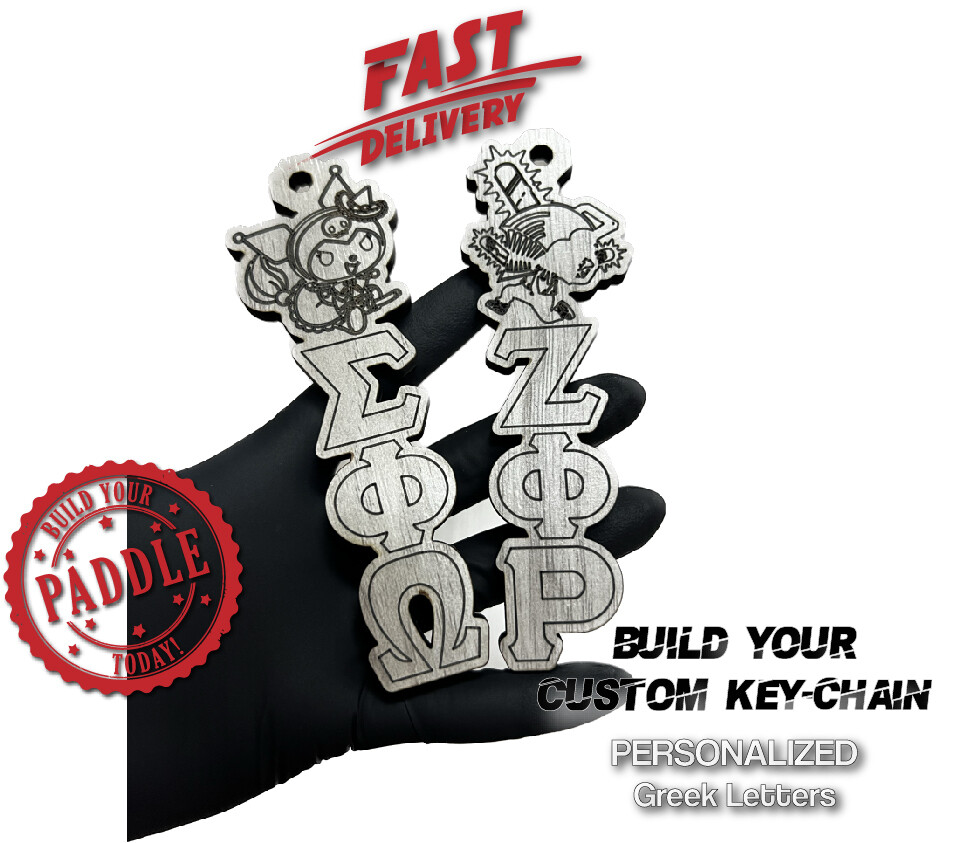 Custom Top Graphic + Greek Letter Shaped Mini Paddle Key Chain Tiki