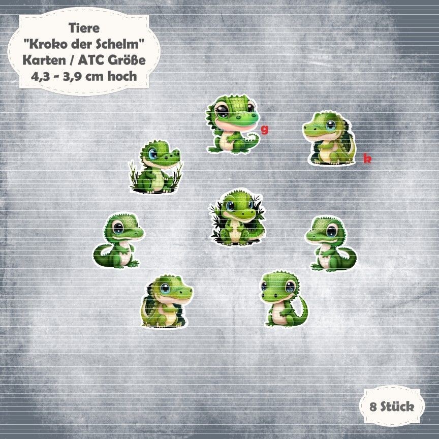 Kroko der Schelm - Krokodil - Karten / ATC Größe - Die Cuts - 8 ...