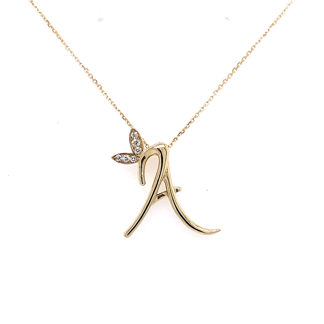Diamond Initial A Pendant 9 Carat Yellow Gold