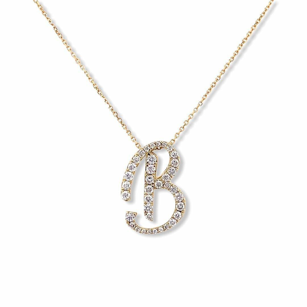 Diamond Initial B Pendant 9 Carat Yellow Gold