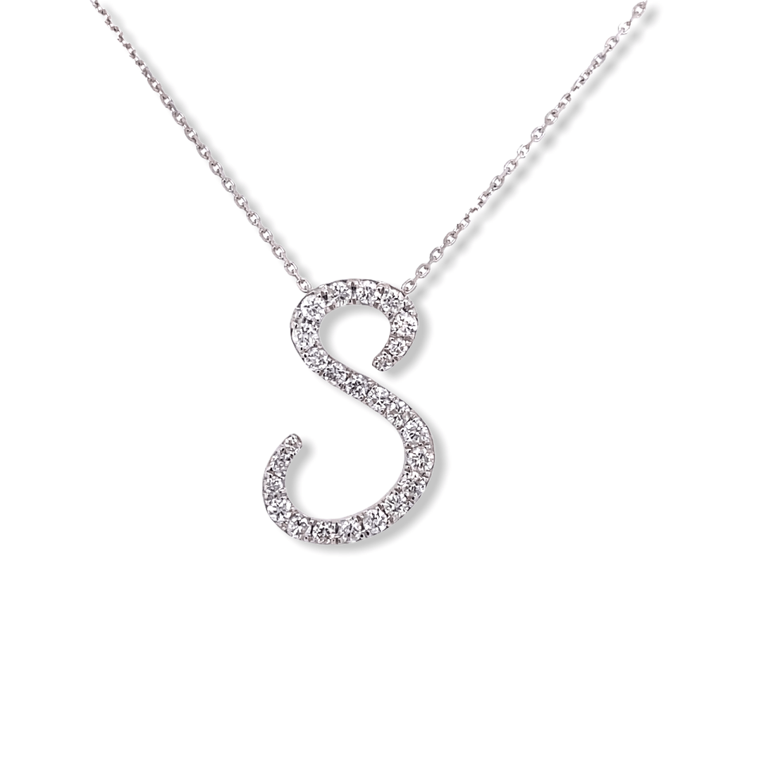 Diamond Initial S Pendant 9 Carat White Gold