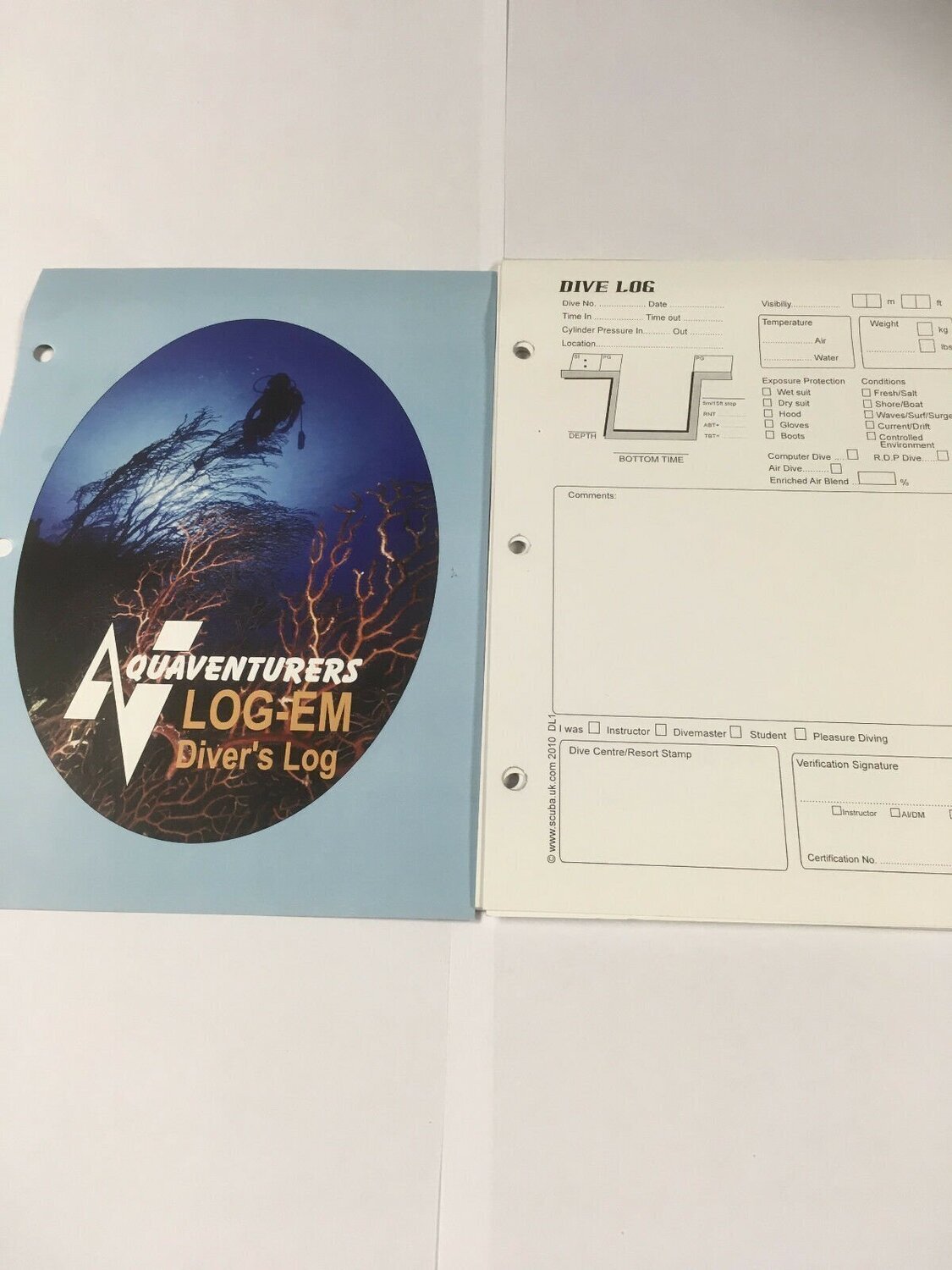 LOG EM DIVE LOG LOGBOOK REFILLS DL1 FOR PADI SCUBA DIVE BINDER PUNCHED ...