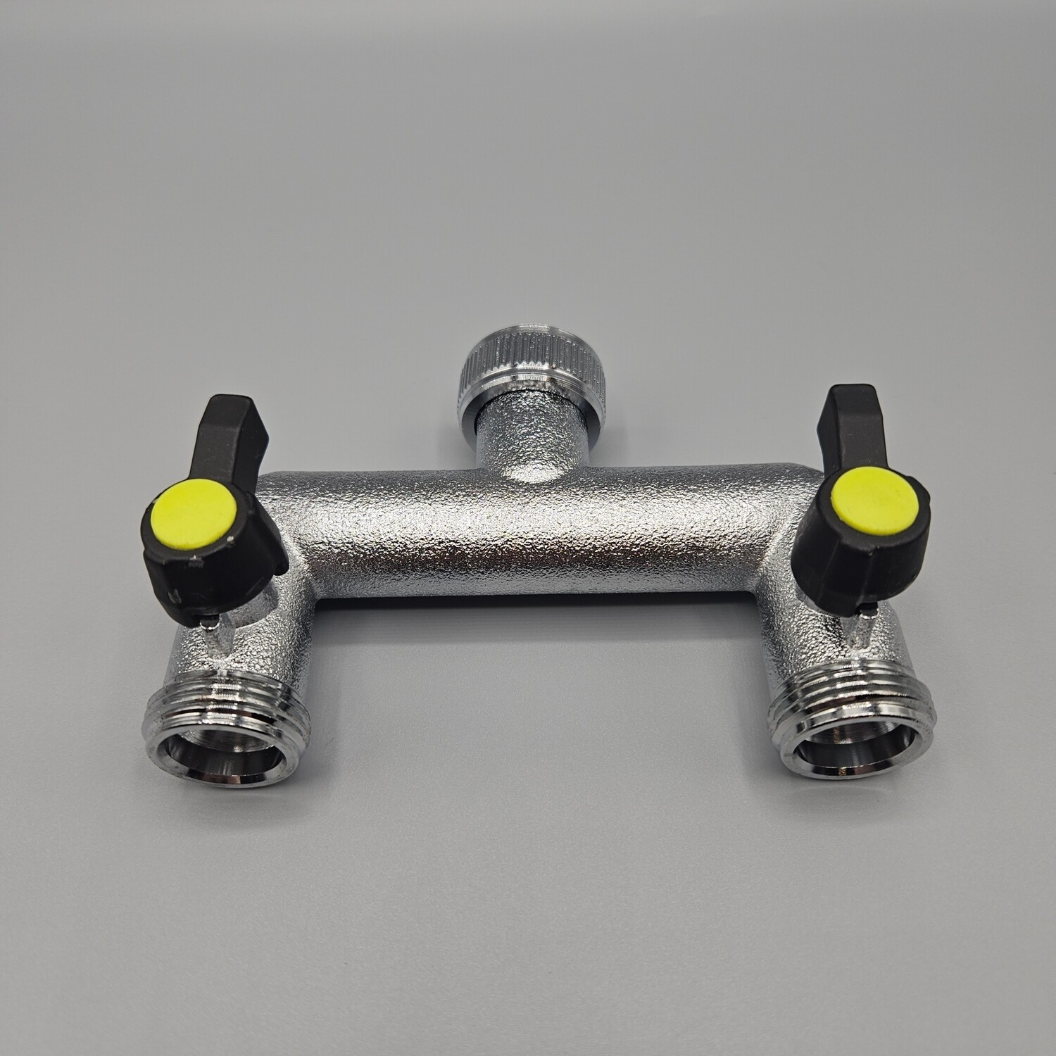 Brass 2-way manifold with 3/4" female tap connector & valved 3/4" male ...