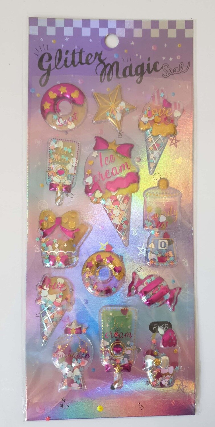 Glitter Magic Seal Ice Cream Pop Up Stickers