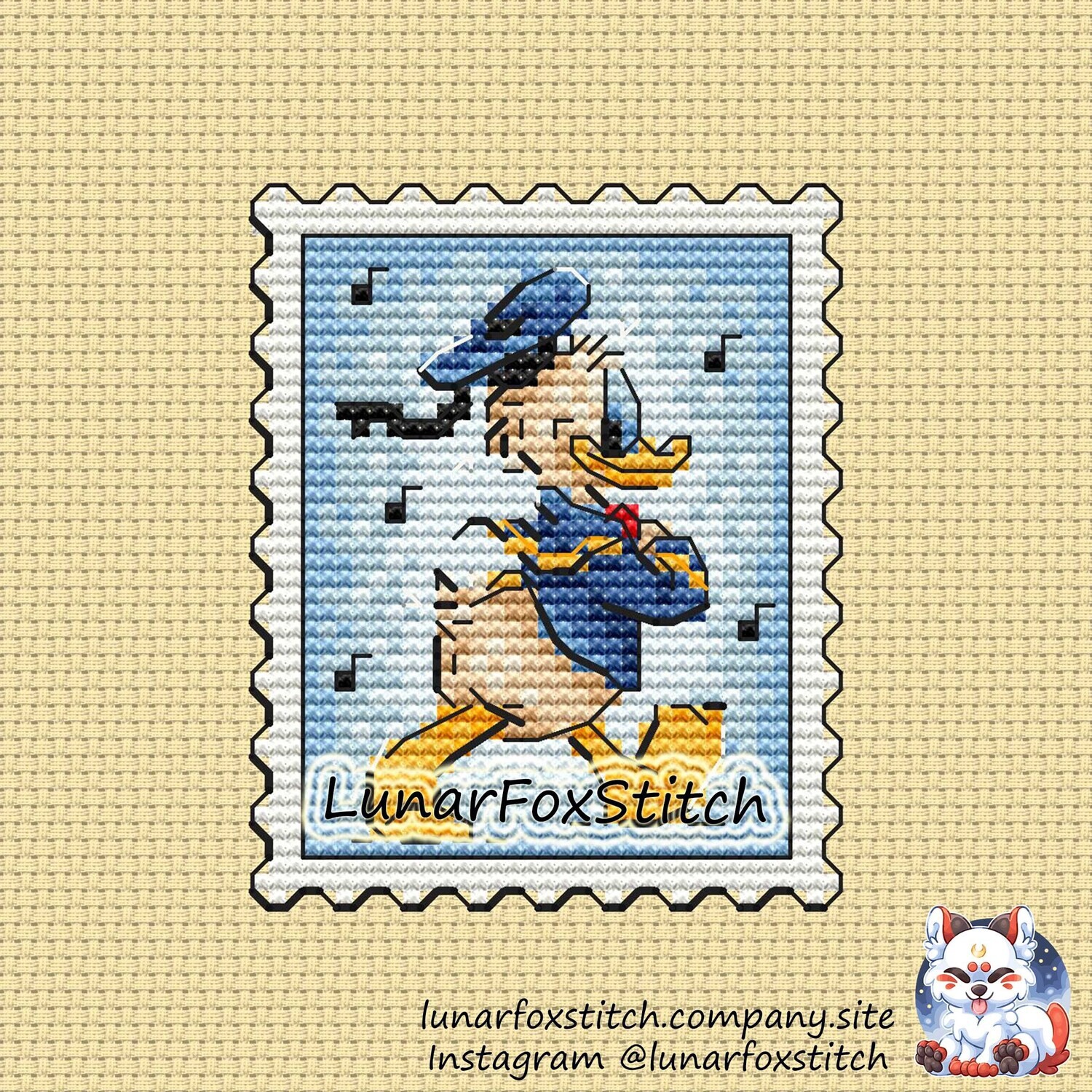 Donald Duck stamp cross stitch pattern
