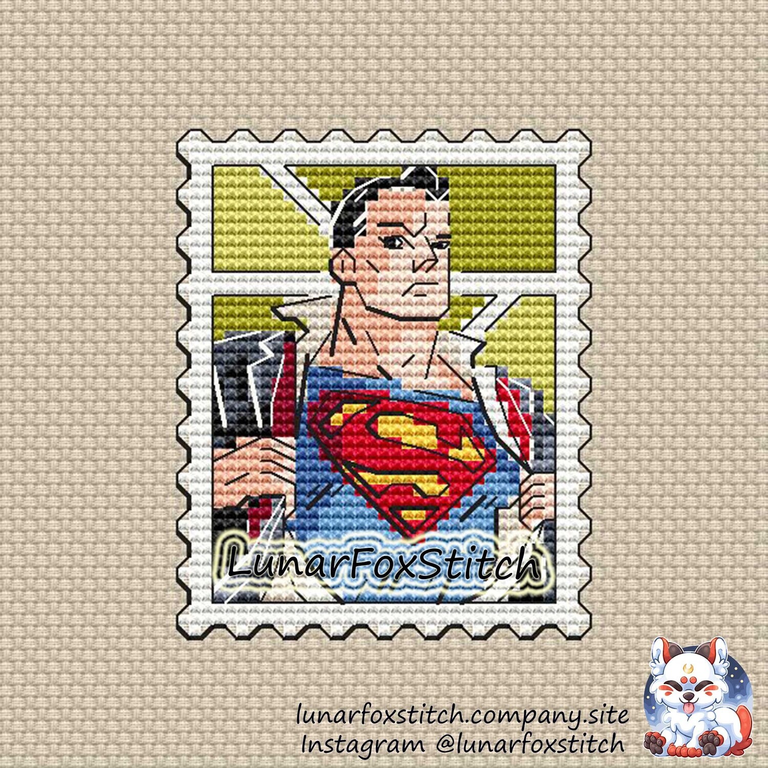 Superman Stamp cross stitch pattern