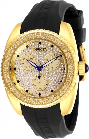 Invicta Woman Angel Gold, Cristales y Correa Negra