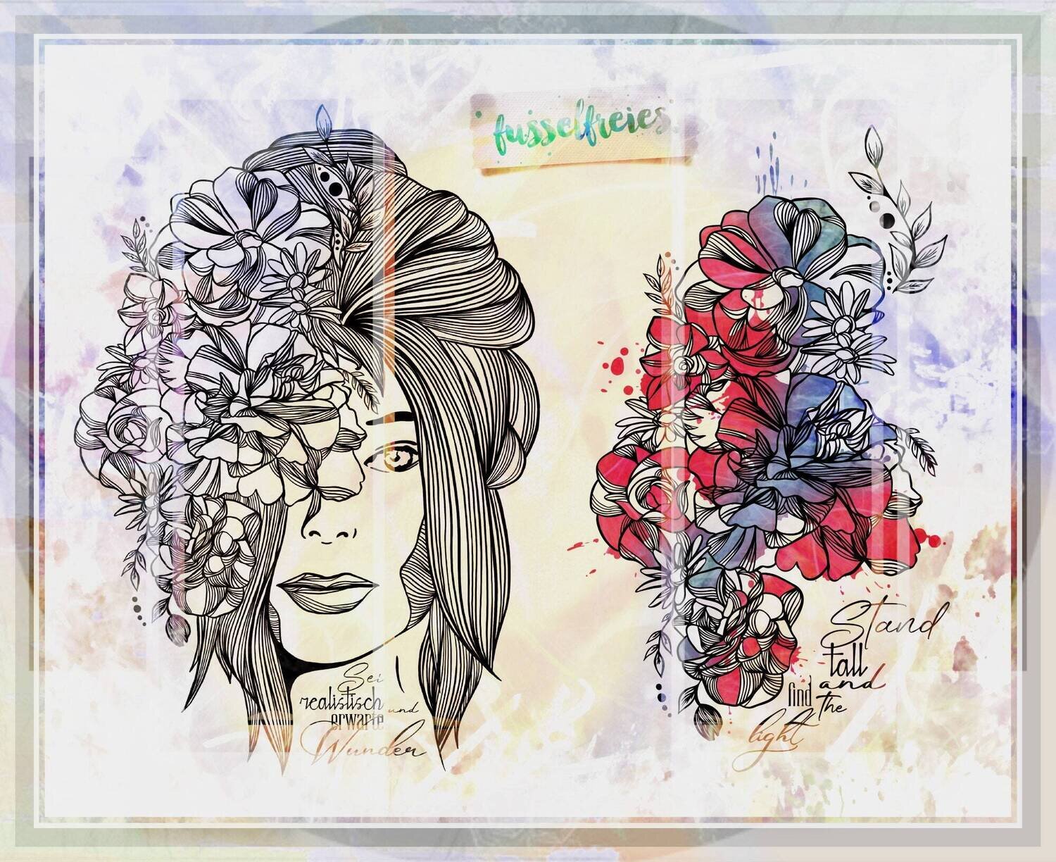 Flower Girl Vol2 ( Blumen Mädchen ) Plotterdatei Plottervorlage DXF SVG Frau / Mädchen Portrait ...