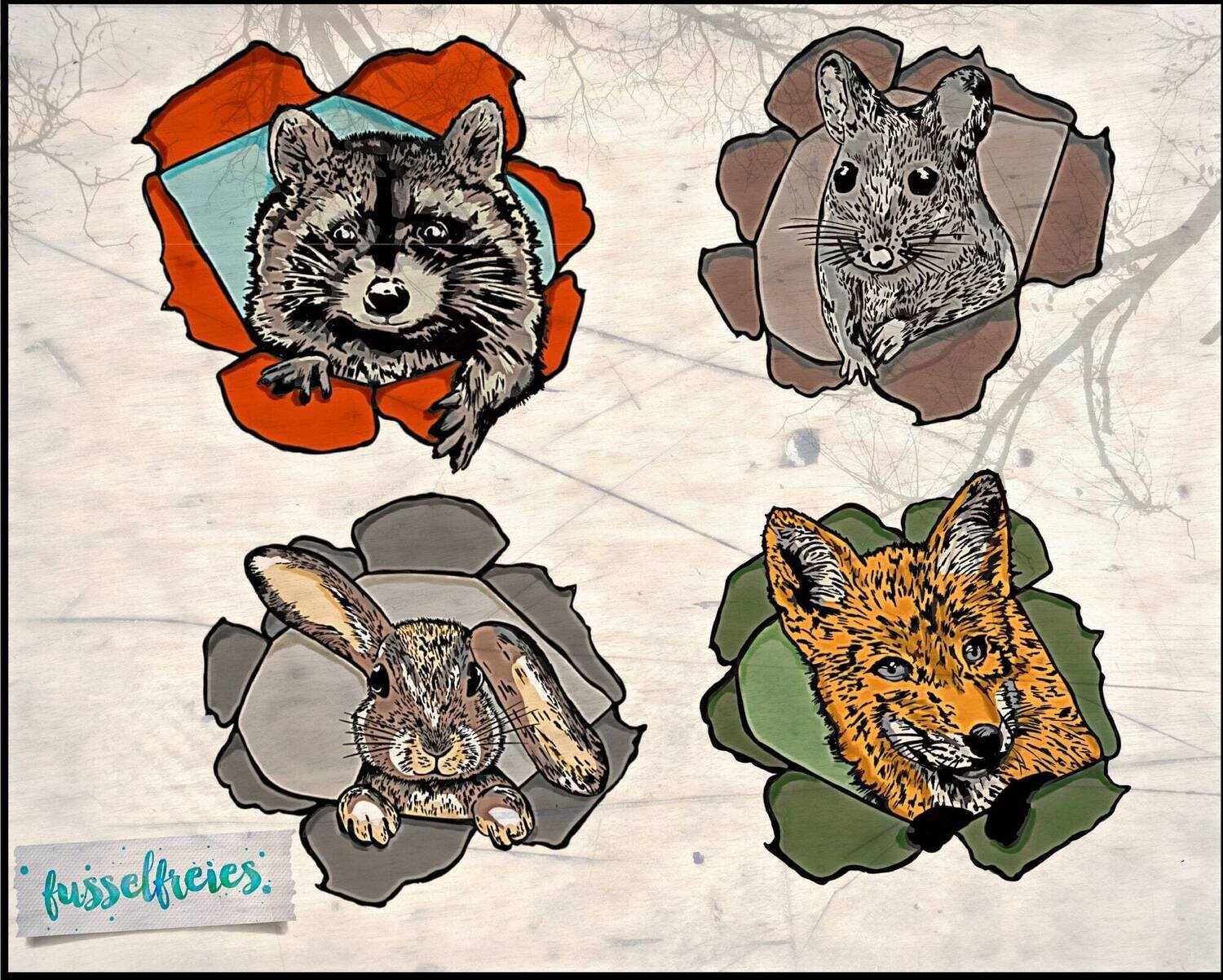 Watch Out Designs - Plotterdatei DXF SVG Waldtiere Herbst, Hase, Maus, Waschbär und Fuchs von ...