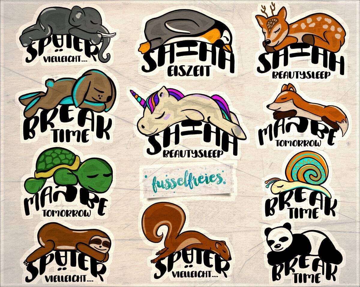 Design Lazy Animals - Plotterdatei DXF SVG Einhorn, Eichhörnchen, Elefant, Faultier, Hase, Panda ...