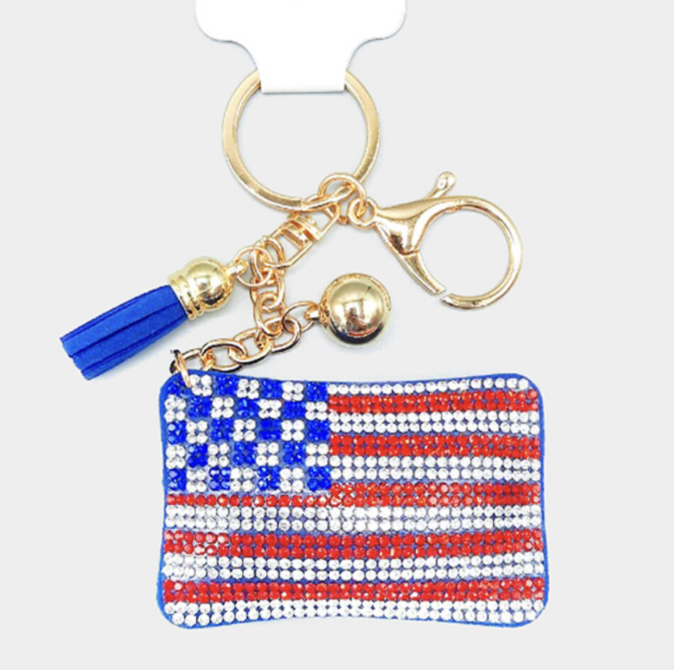 Rhinestone Flag Key Ring