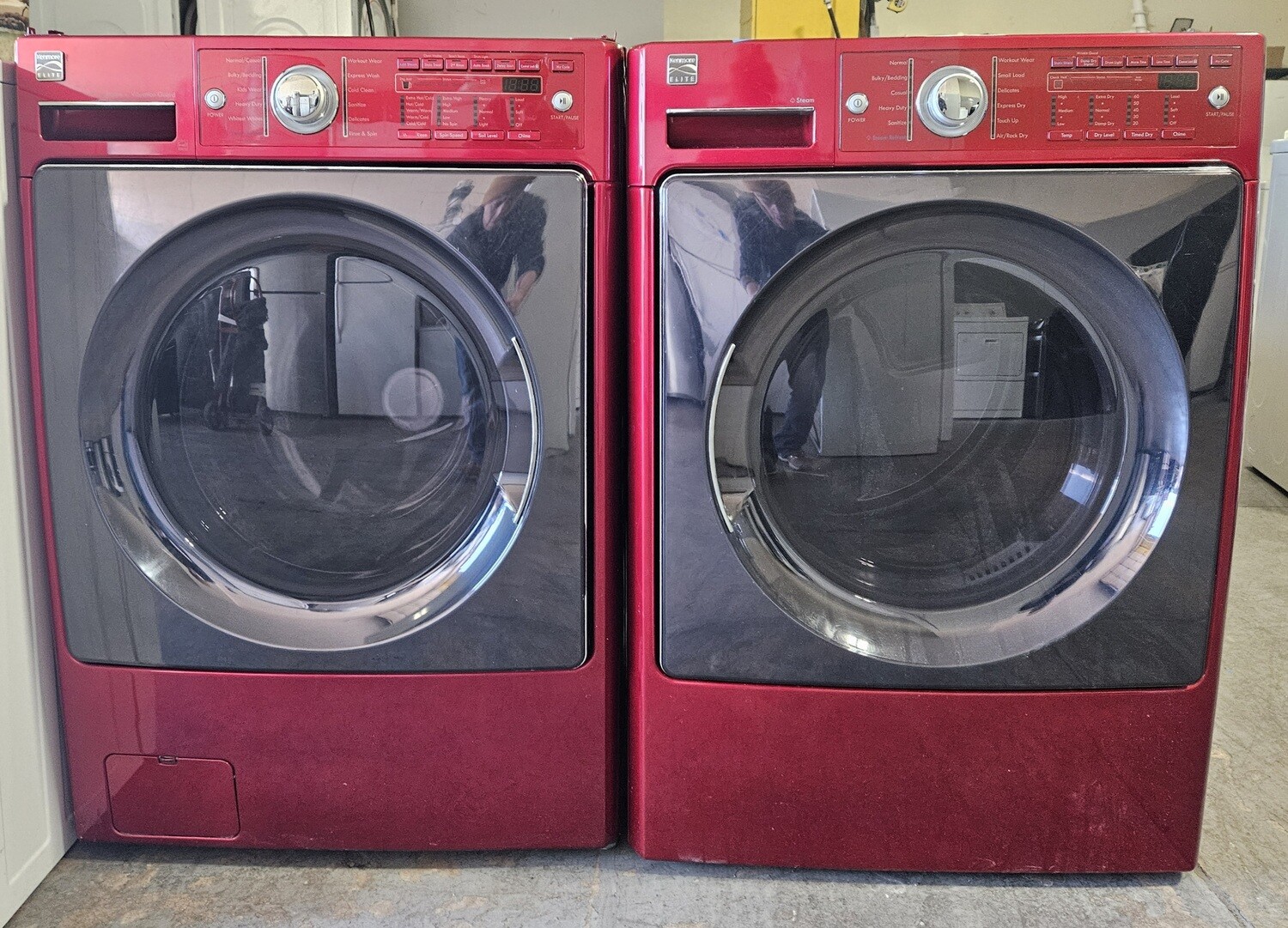 Matching Red Kenmore Large Capacity Electric Washer Dryer