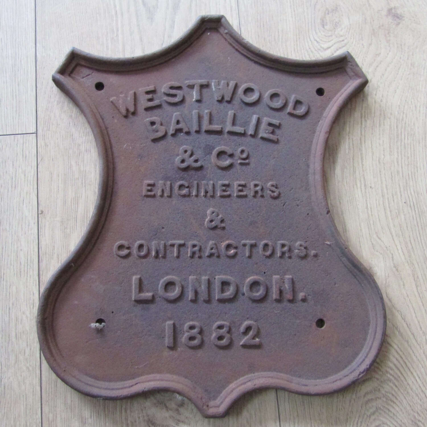 Antique Westwood Baillie and Co. Engineers 1882 cast iron name plate