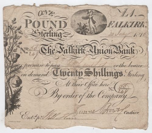 The Falkirk Union Bank - One Pound Sterling - 20 July 1815 banknote ...