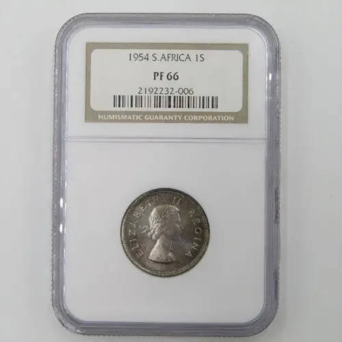 1954 SA Union 1s Shilling graded PF 66 by NGC
