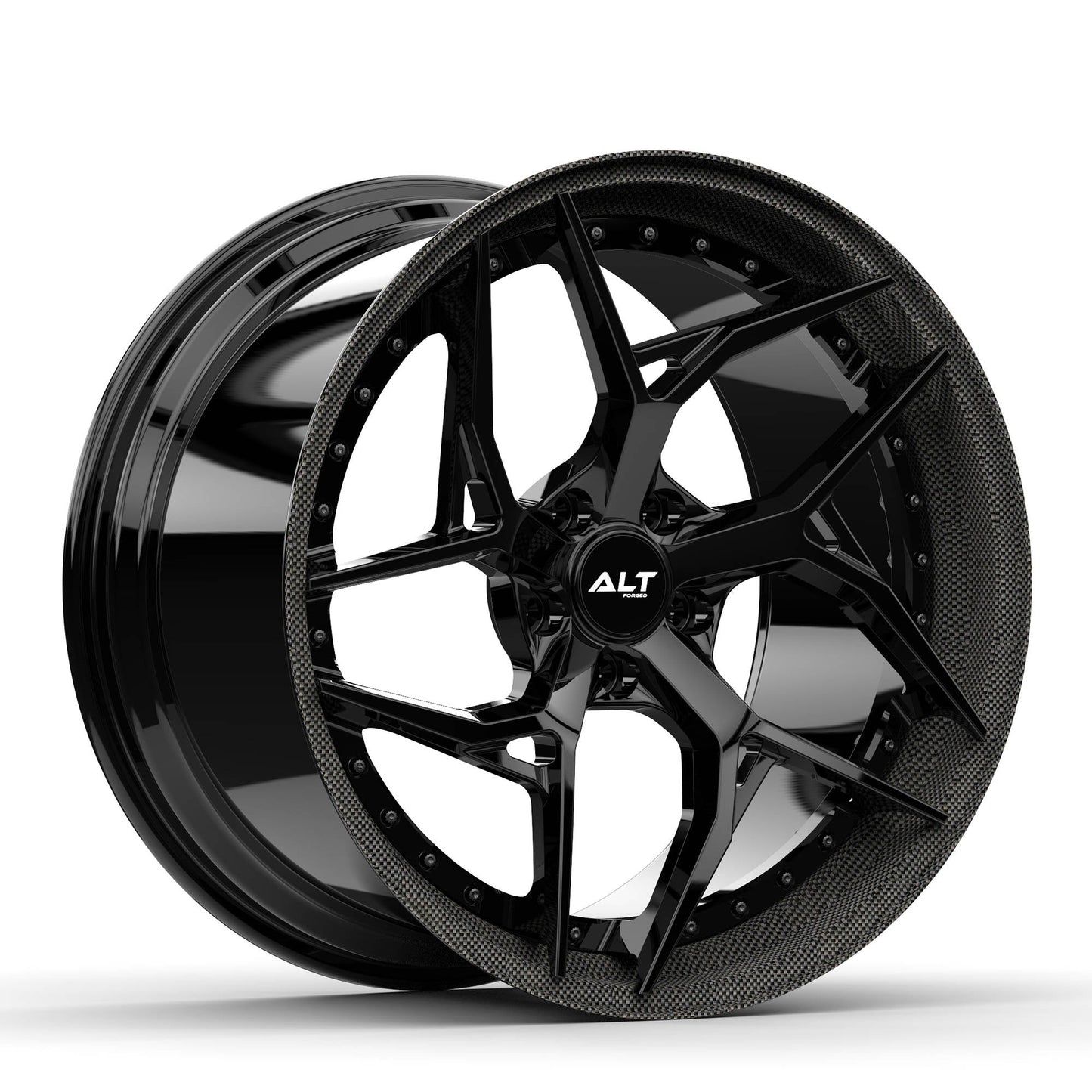 ALT DL12 Forged 2 Piece Gloss Black With Carbon Fiber Lip wheels for C7 ...
