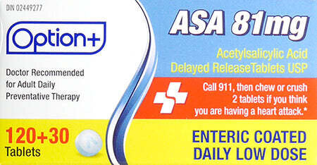 Option+ ASA 81mg Low Dose Tablets - - Yurek Pharmacy, Home Healthcare ...
