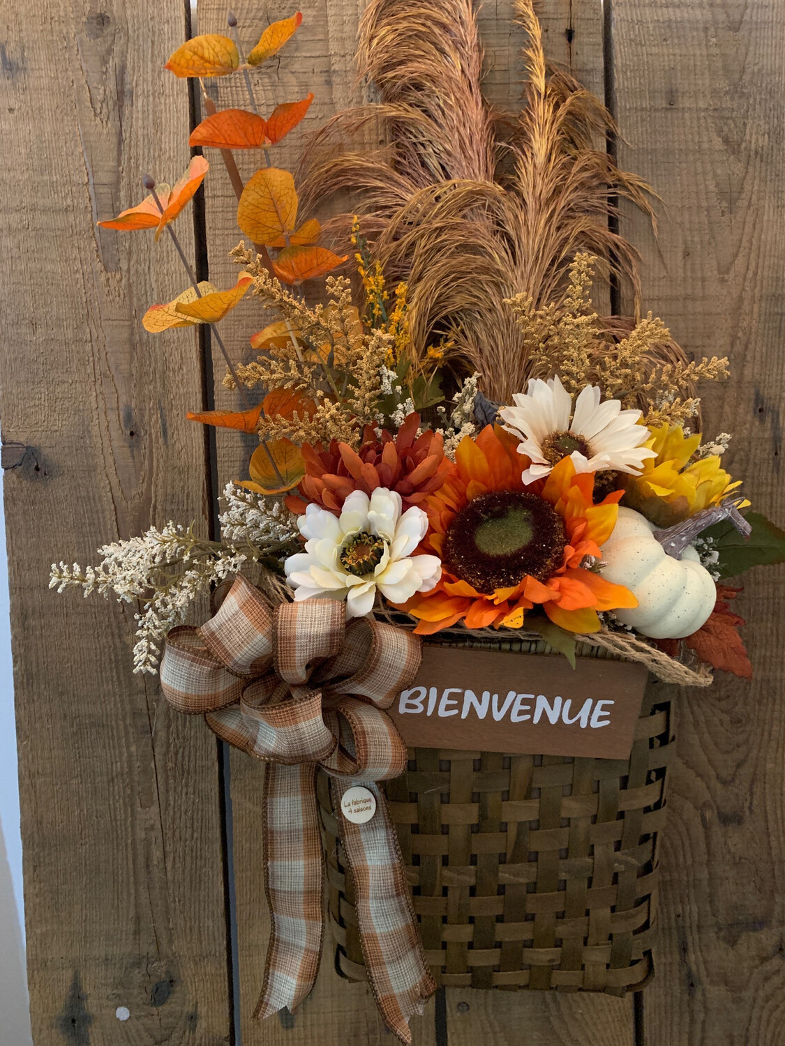 Panier d’automne avec tournesol, pampas et eucalyptus, panier de porte ...