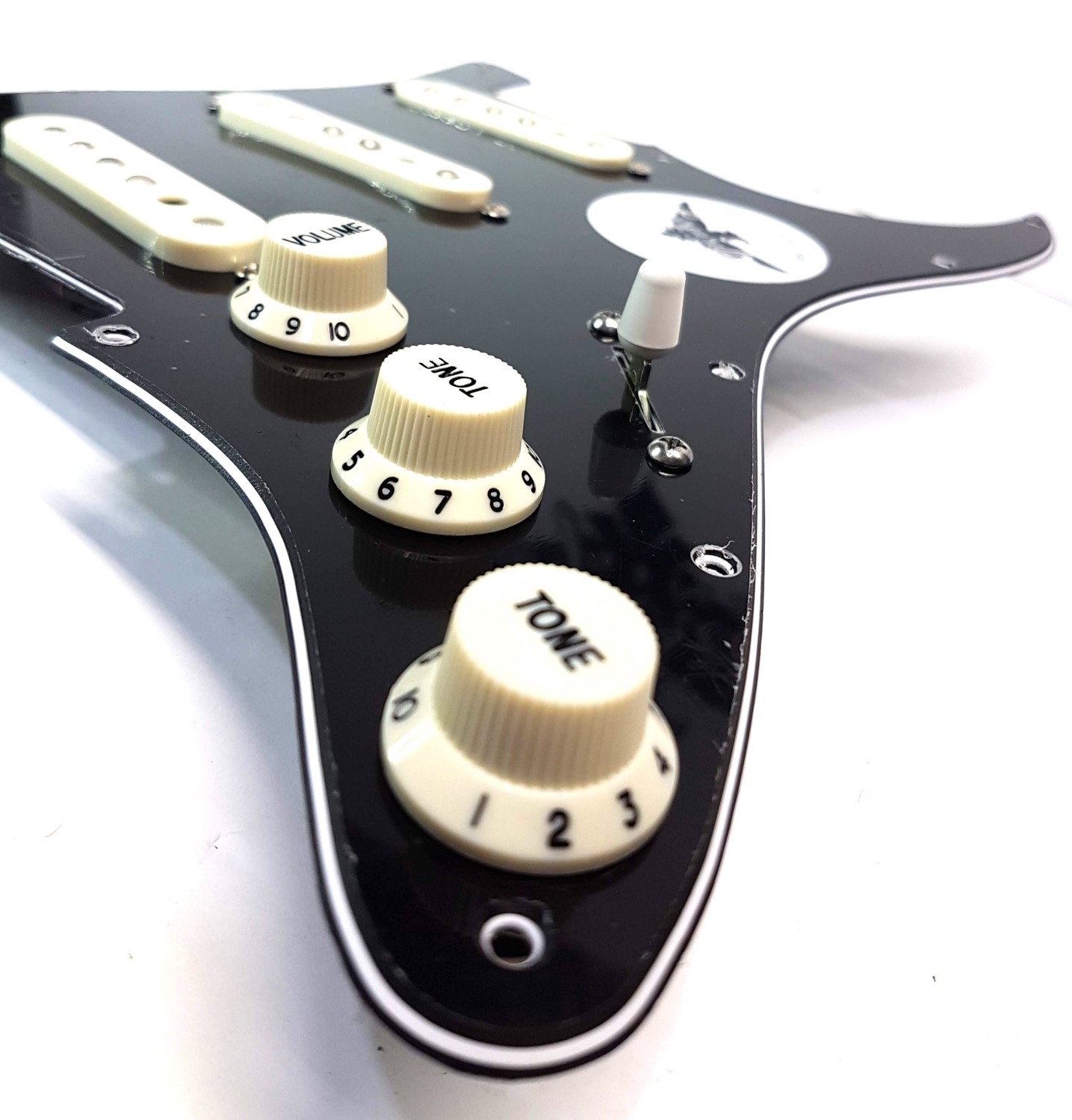 Pre Wired Fully Loaded Strat SSS Black 3ply Pickguard