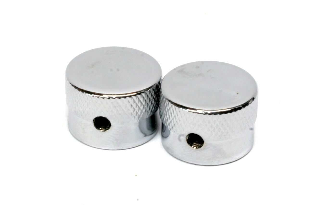Gretsch Style Chrome knobs (2), with set screw, fits USA split shaft pots