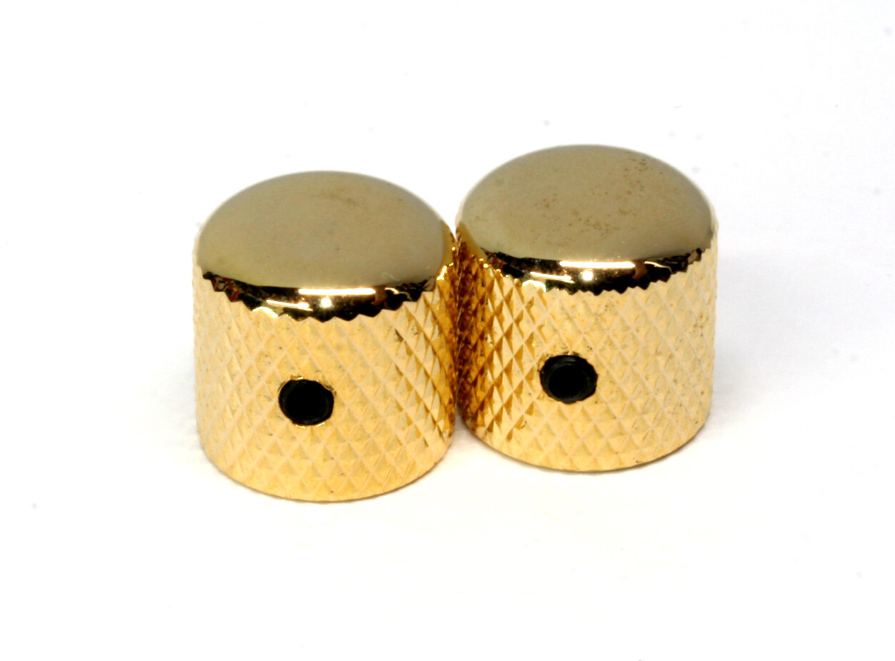 Gold Dome knobs (2), Gotoh, with set screw, fits USA split shaft pots, 23/32" tall x 3/4" wide.