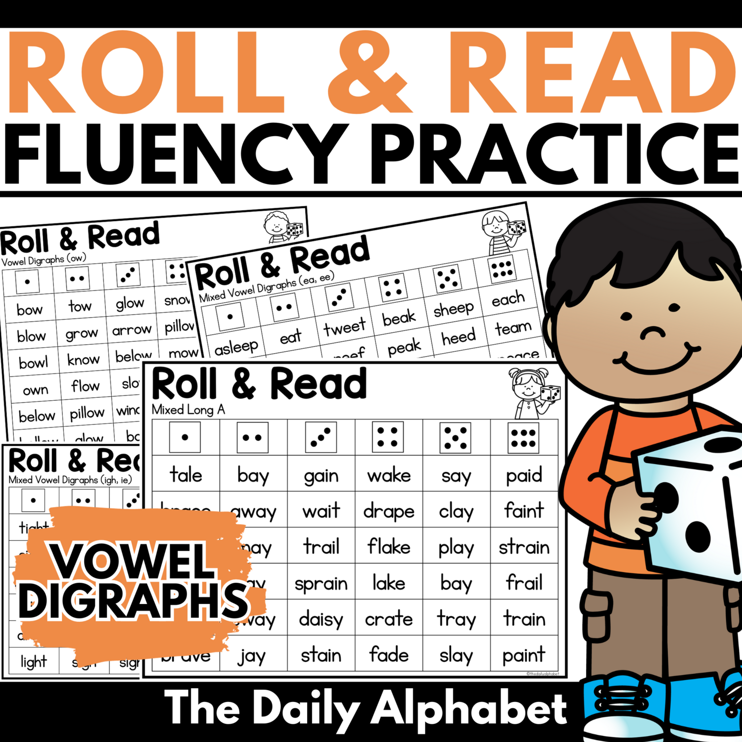 Roll and Read Long Vowel Digraphs | Vowel teams fluency practice