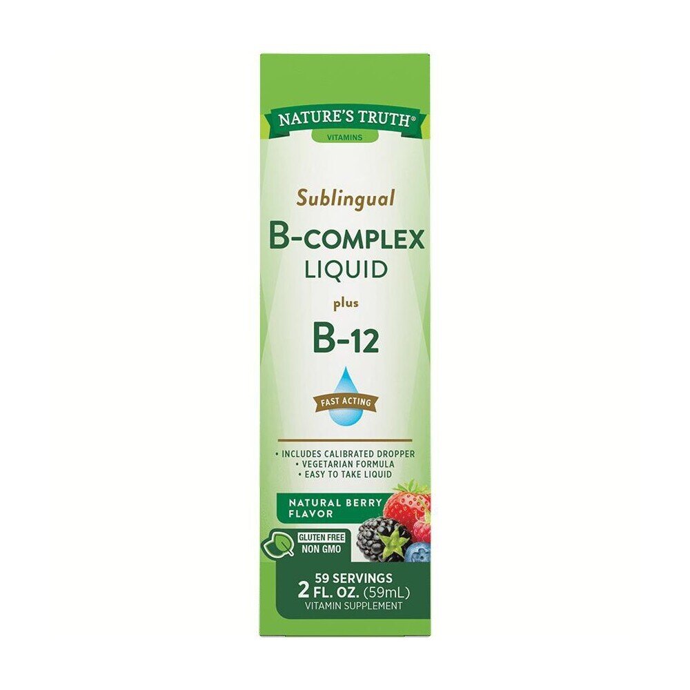 Nature's Truth Sublingual B-Complex Liquid Plus B-12 Fast Acting Drops ...