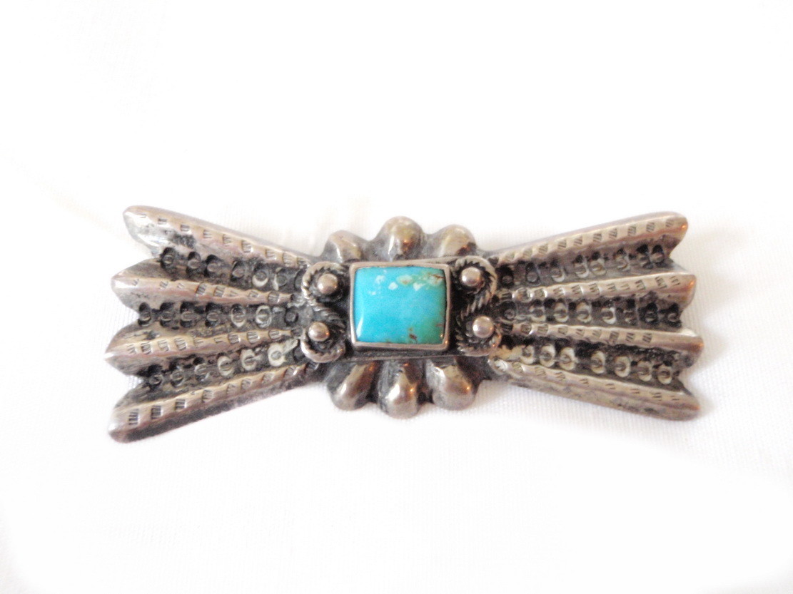 Native American Sterling and Turquoise Brooch Pin Sg'd