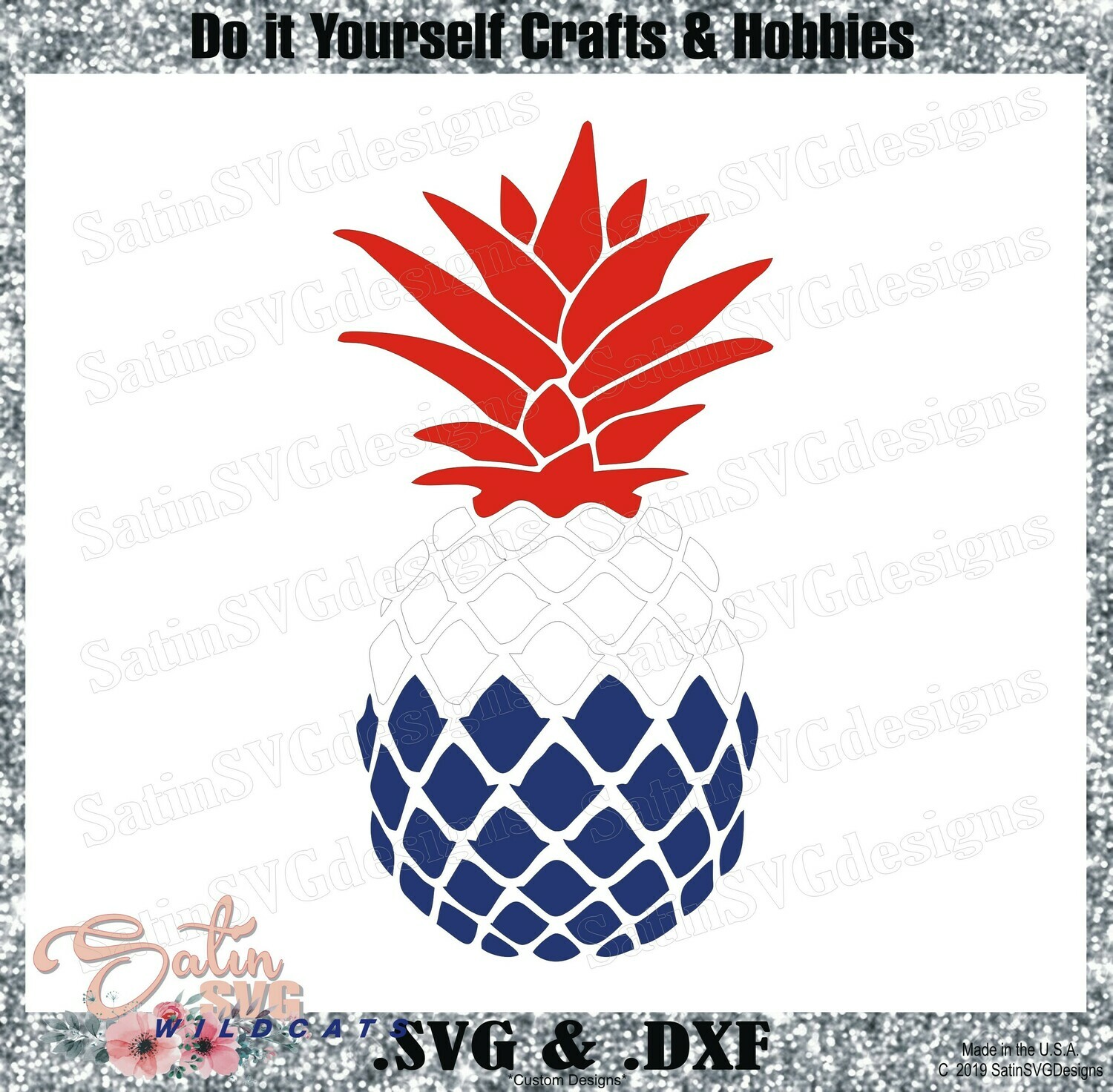 Pineapple Red White and Blue Designs SVG Files, Cricut, Silhouette ...
