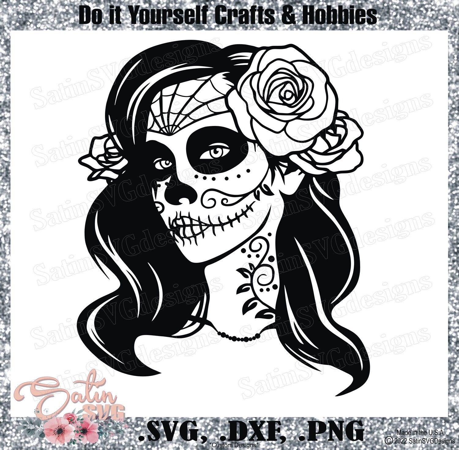Lady Sugar Skull Design SVG PNG Files, Cricut, Silhouette Studio ...
