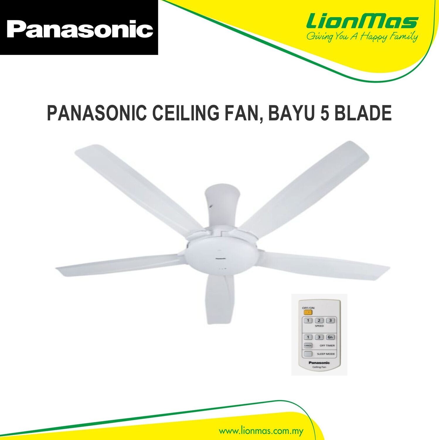 PANASONIC BAYU 5-BLADE CEILING Fan F-M14DZVBWH