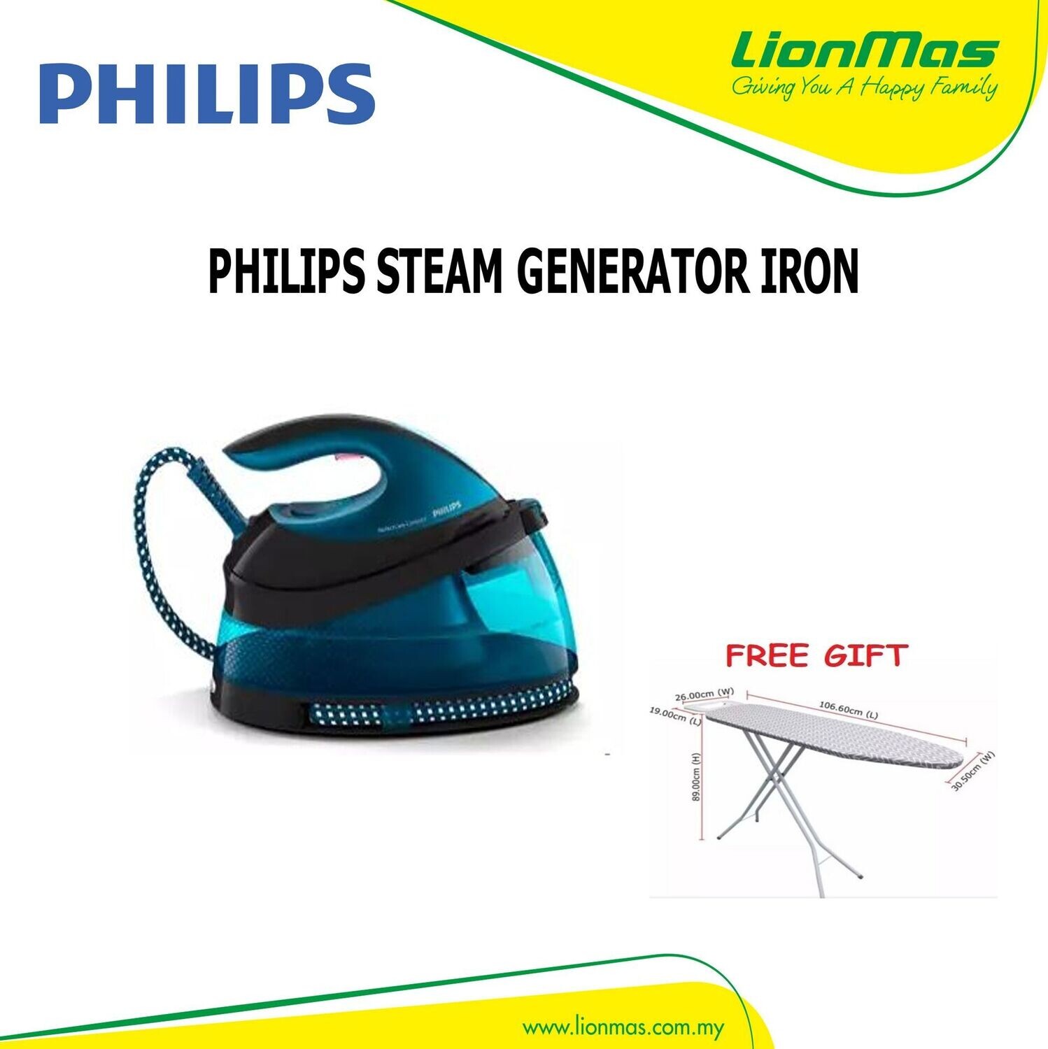 PHILIPS STEAM GENERATOR IRON WITH FOC SMALL IRON BOARD GC-7846